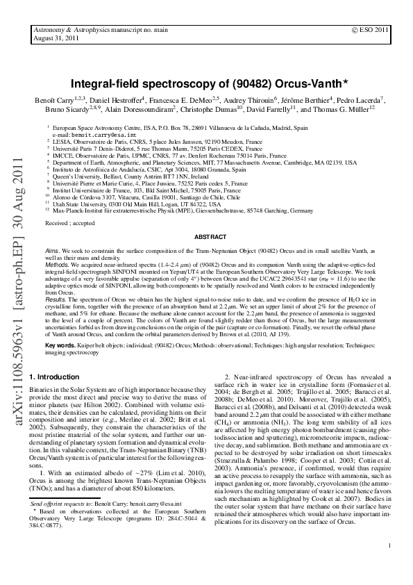 (PDF) Integral-field spectroscopy of (90482) Orcus-Vanth