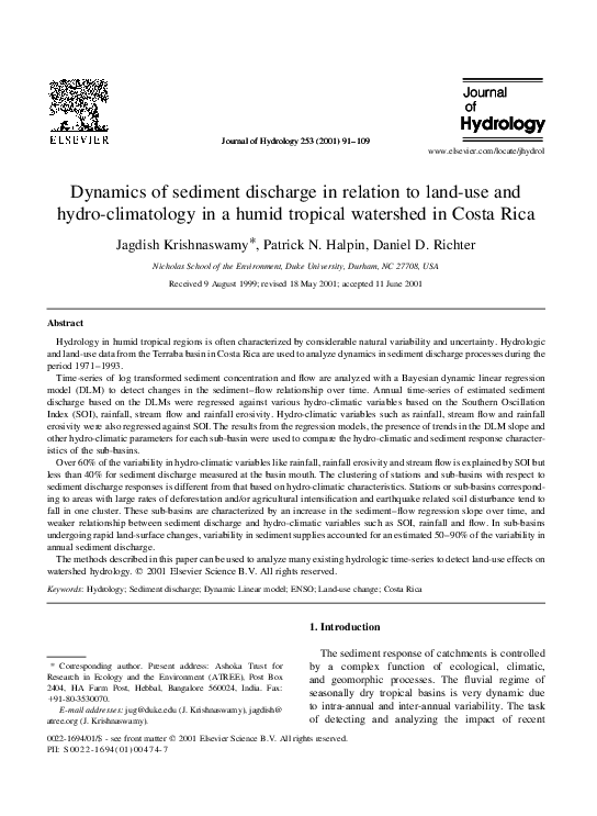 (PDF) Dynamics of sediment discharge in relation to land-use and hydro-climatology in a humid ...