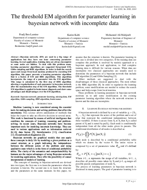Pdf The Threshold Em Algorithm For Parameter Learning In Bayesian Network With Incomplete Data 