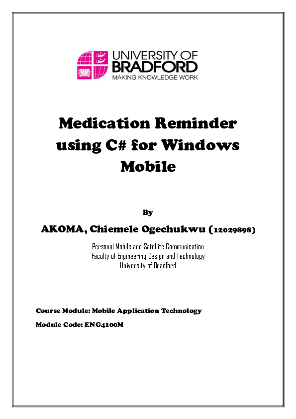 (PDF) Medication Reminder Using C# for Windows Mobile Mobile