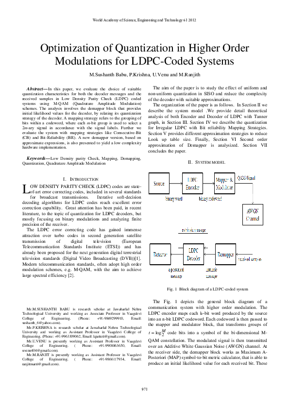 (PDF) Optimization of Quantization in Higher Order Modulations for LDPC-Coded Systems