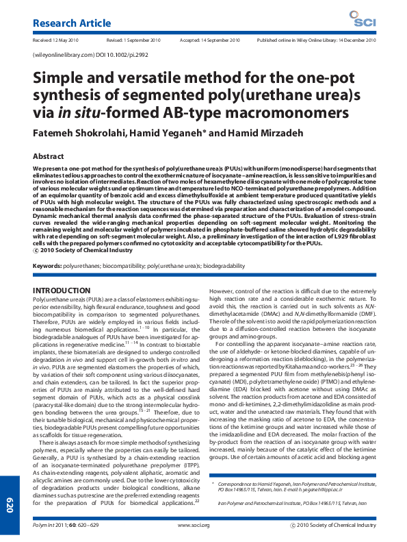 (PDF) Simple and versatile method for the one‐pot synthesis of ...