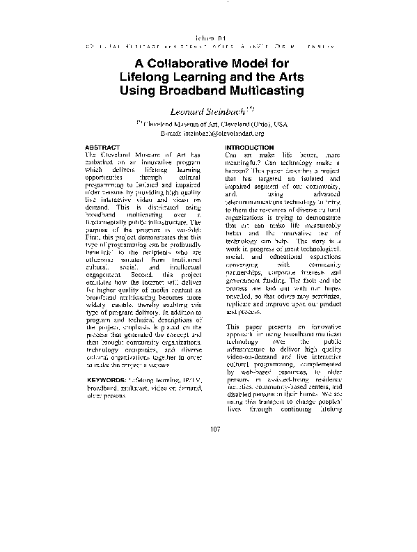(PDF) A Collaborative Model for Lifelong Learning and the Arts Using Broadband Multicasting