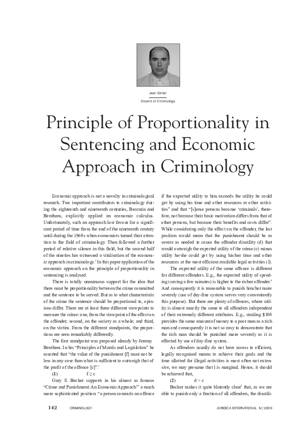 (PDF) Principle of Proportionality in Sentencing and Economic Approach ...