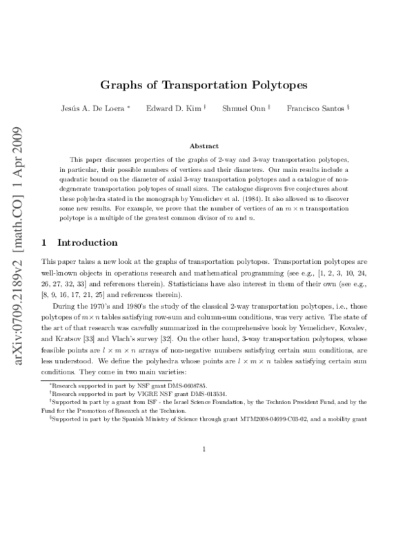 (PDF) Graphs of transportation polytopes | Edward Kim - Academia.edu