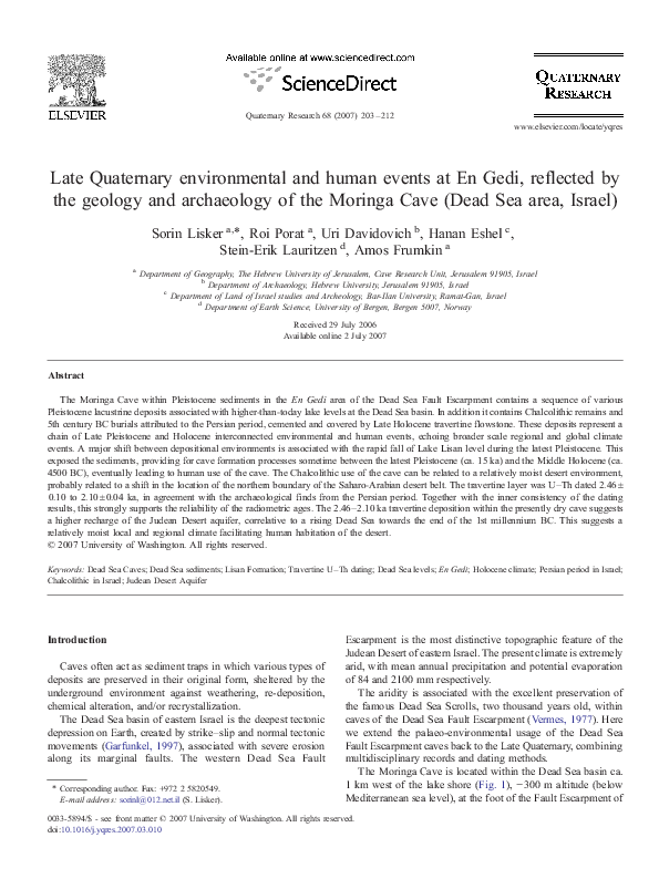 (PDF) Late Quaternary environmental and human events at En Gedi ...