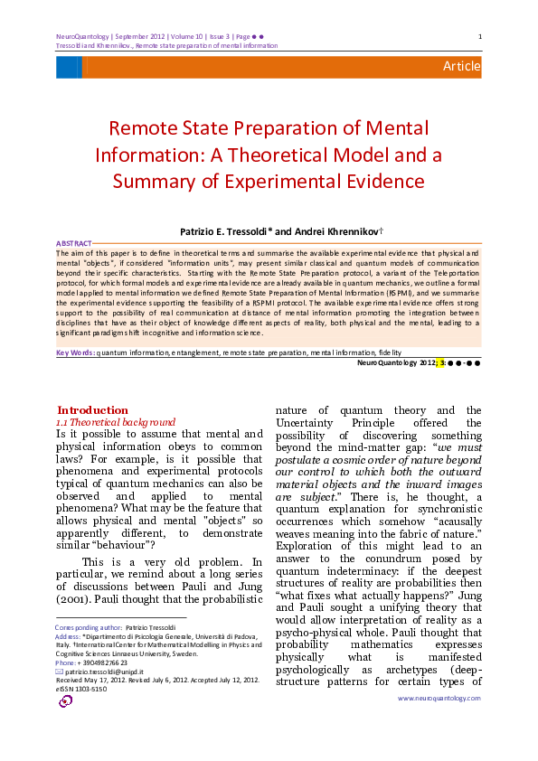 (PDF) Remote State Preparation of Mental Information