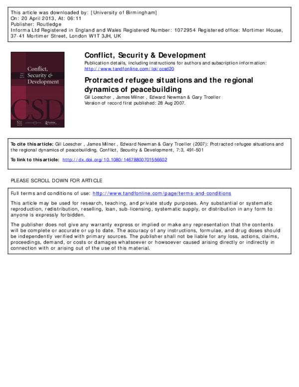 (PDF) ‘Protracted refugee situations and the regional dynamics of ...