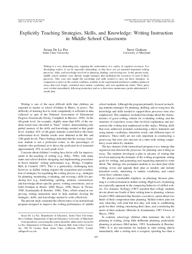 Pdf Explicitly Teaching Strategies Skills And Knowledge Writing Instruction In Middle