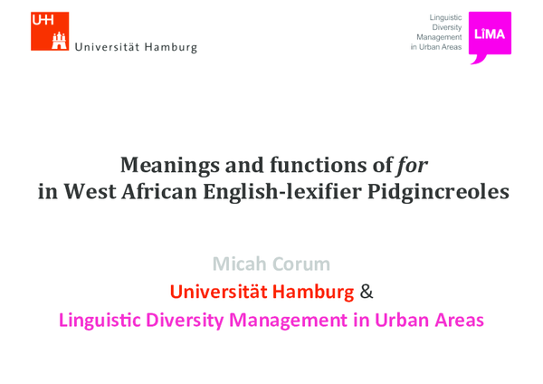 (PDF) Meanings and Functions of 'for' in West African English-lexifier ...