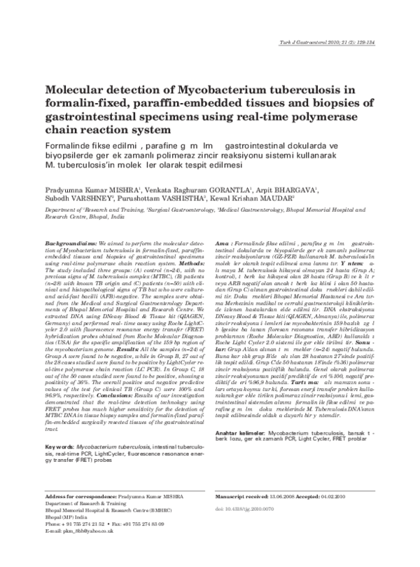 (PDF) Molecular detection of Mycobacterium tuberculosis in formalin-fixed, paraffin-embedded ...