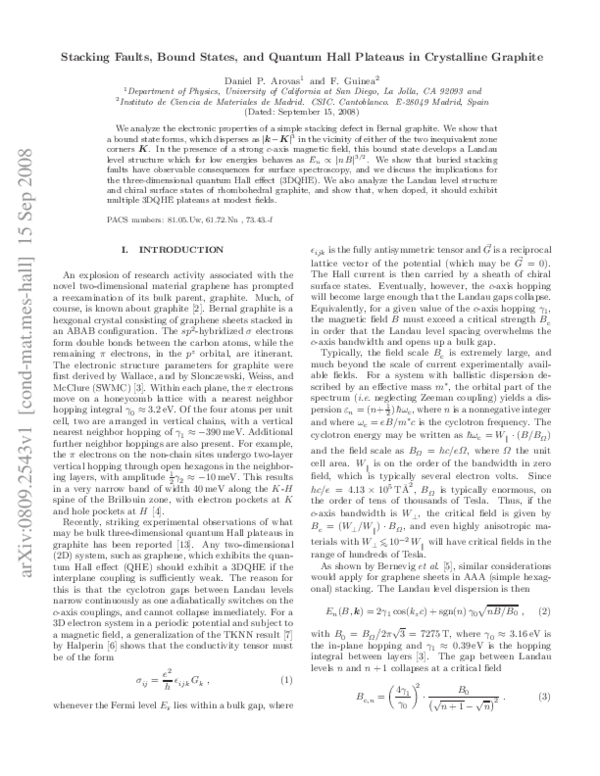 (PDF) Stacking faults, bound states, and quantum Hall plateaus in ...