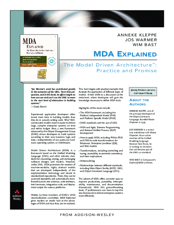 Pdf The Model Driven Architecture Practice And Promise