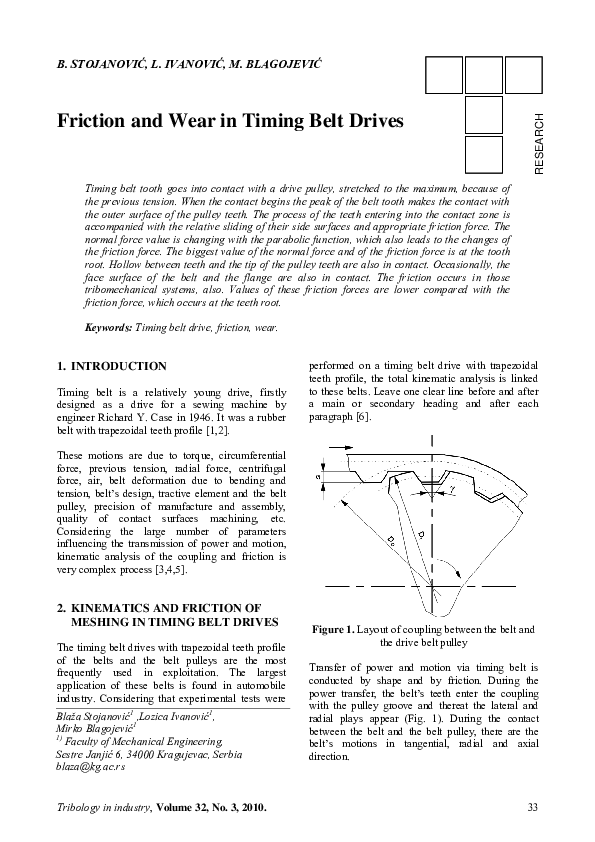 (PDF) Friction and wear in timing belt drives
