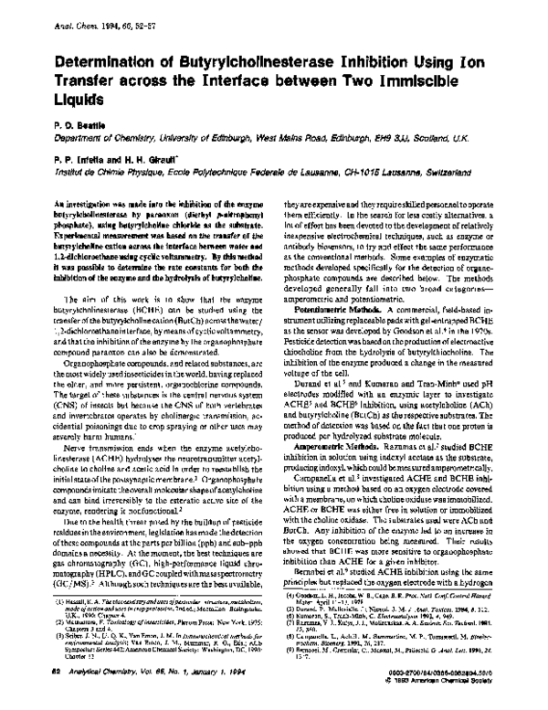 Pdf Determination Of Butyrylcholinesterase Inhibition Using Ion Transfer Across The Interface