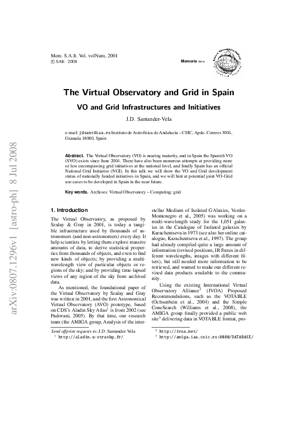 (PDF) The Virtual Observatory and Grid in Spain