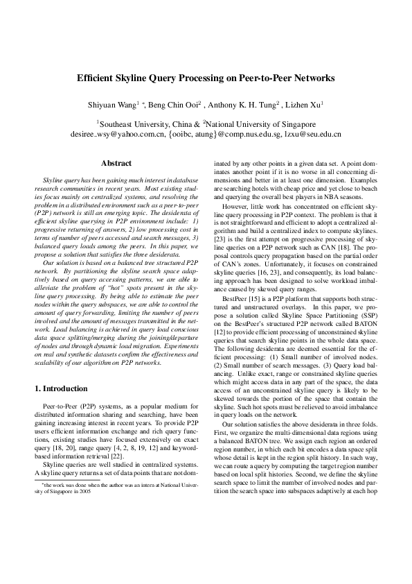 Pdf Efficient Skyline Query Processing On Peer To Peer Networks