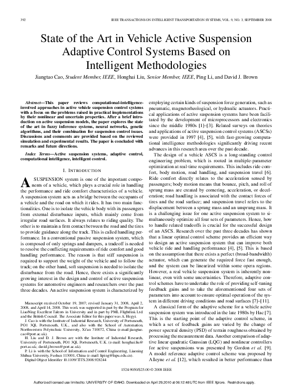 (PDF) State of the art in vehicle active suspension adaptive control ...