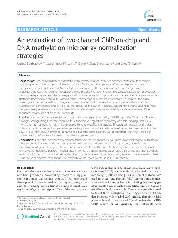 (PDF) An evaluation of two-channel ChIP-on-chip and DNA methylation microarray normalization ...