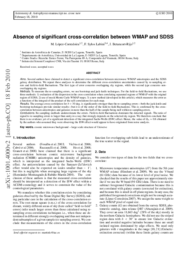 (PDF) Absence of significant cross-correlation between WMAP and SDSS