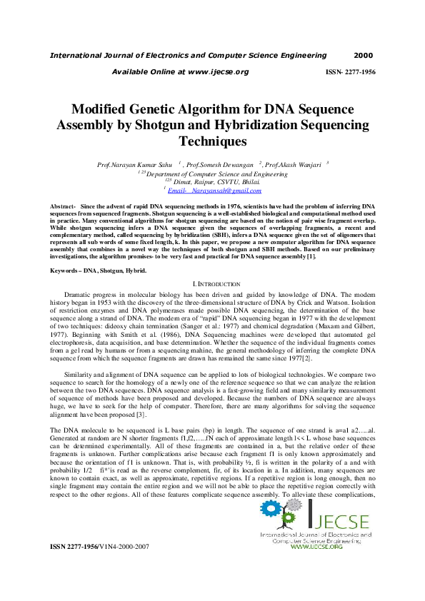 Pdf Modified Genetic Algorithm For Dna Sequence Assembly By Shotgun