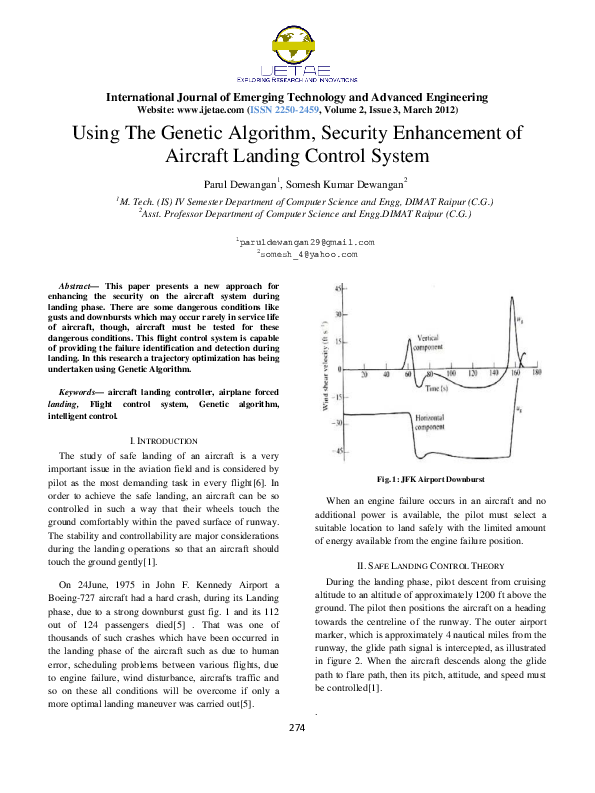 Pdf Using The Genetic Algorithm Security Enhancement Of Aircraft Landing Control System