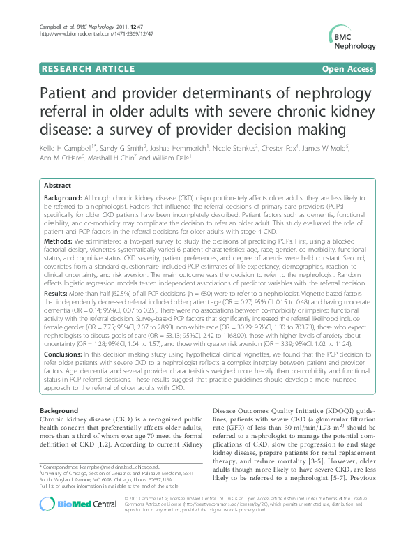 (PDF) Patient and provider determinants of nephrology referral in older ...