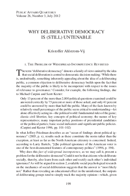 (PDF) Why Deliberative Democracy (Still) is Untenable