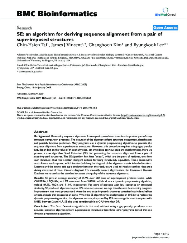 (PDF) SE: an algorithm for deriving sequence alignment from a pair of superimposed structures