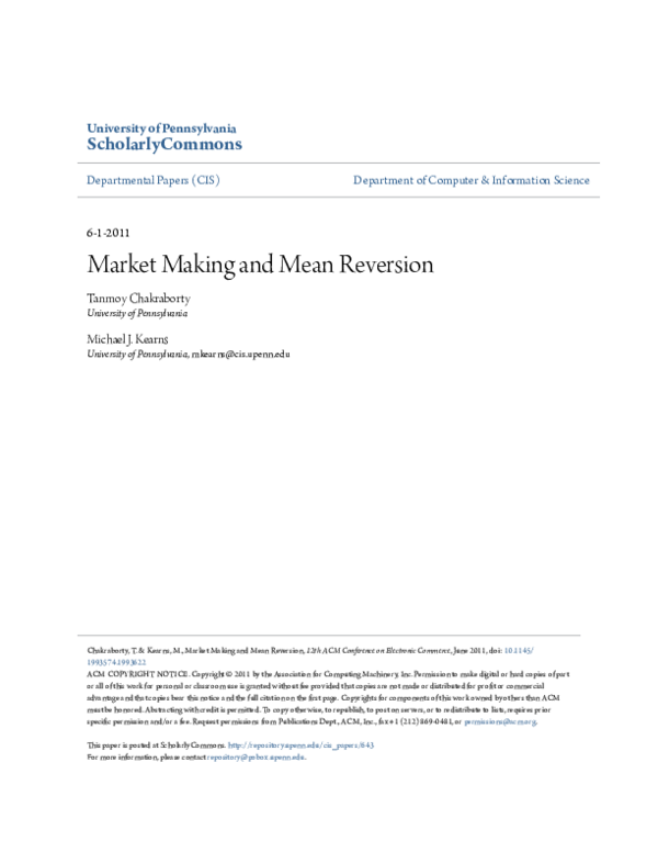 (PDF) Market making and mean reversion
