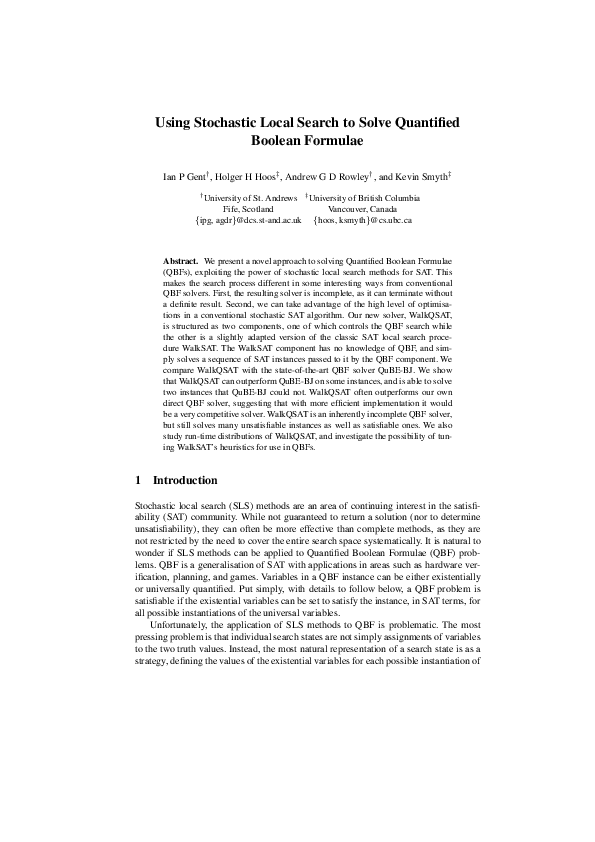 Pdf Using Stochastic Local Search To Solve Quantified Boolean Formulae