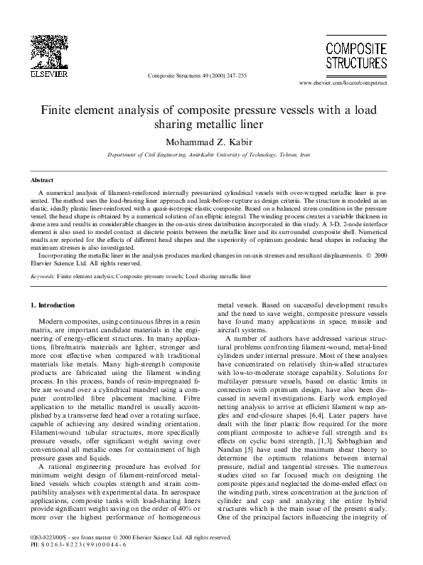 (PDF) Finite element analysis of composite pressure vessels with a load sharing metallic liner