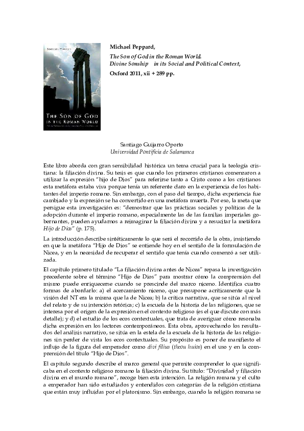 (PDF) Michael Peppard, The Son of God in the Roman World. Divine ...