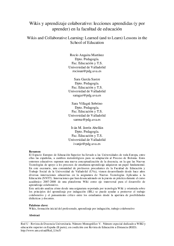 (PDF) Wikis y aprendizaje colaborativo: lecciones aprendi das (y por aprender) en la facultad de ...