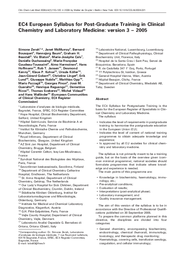 (PDF) EC4 European Syllabus for PostGraduate Training in Clinical ...