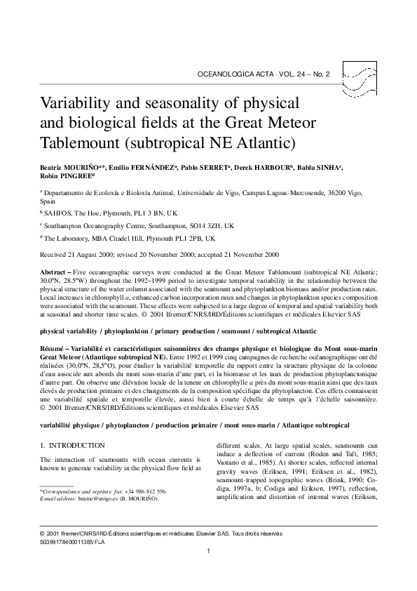 (PDF) Variability and seasonality of physical and biological fields at ...