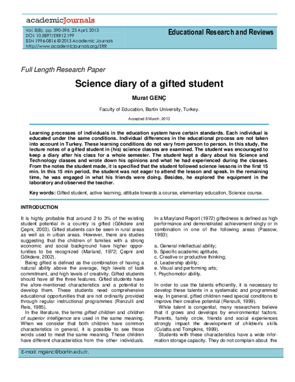 (PDF) Science diary of a gifted student