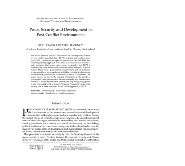 (PDF) Peace, Security and Development in Post-Conflict Environments