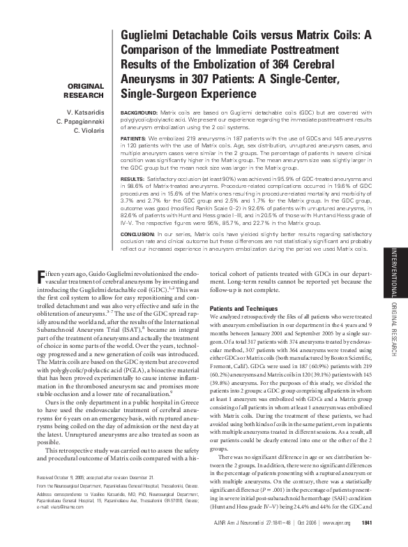 (PDF) ORIGINAL RESEARCH Guglielmi Detachable Coils versus Matrix Coils ...