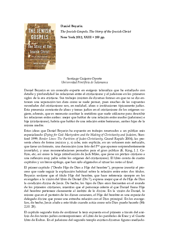 (PDF) Daniel Boyarin, The Jewish Gospels. The Story of the Jewish ...