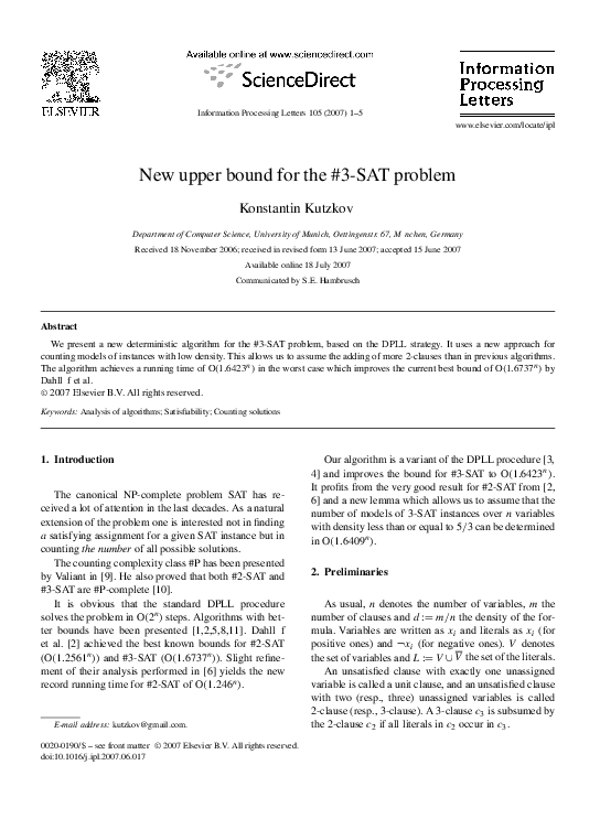 (PDF) New upper bound for the #3SAT problem