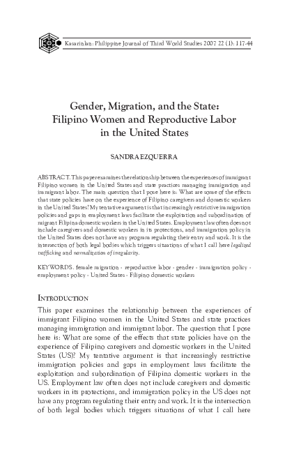 (PDF) Gender, migration, and the state: Filipino women and reproductive ...