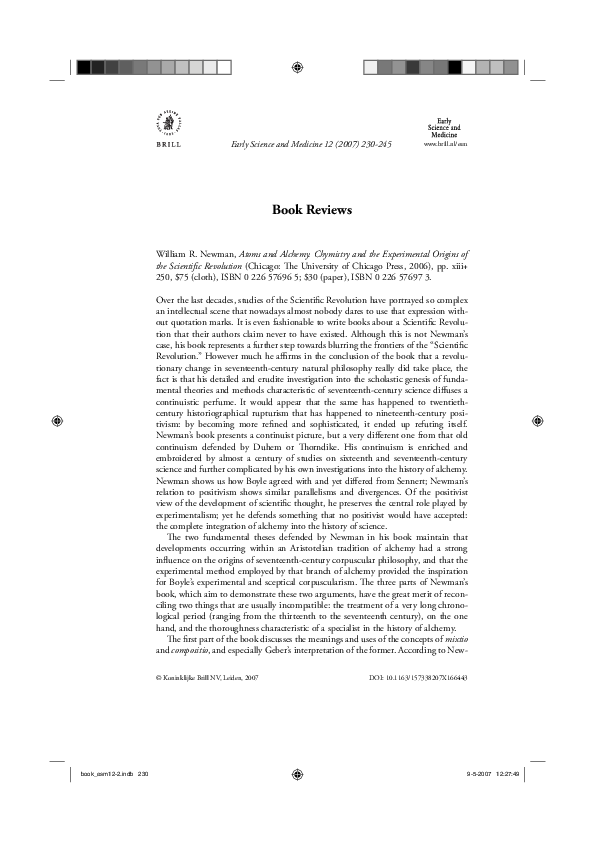 (PDF) William R. Newman, Atoms and Alchemy. Chymistry and the ...
