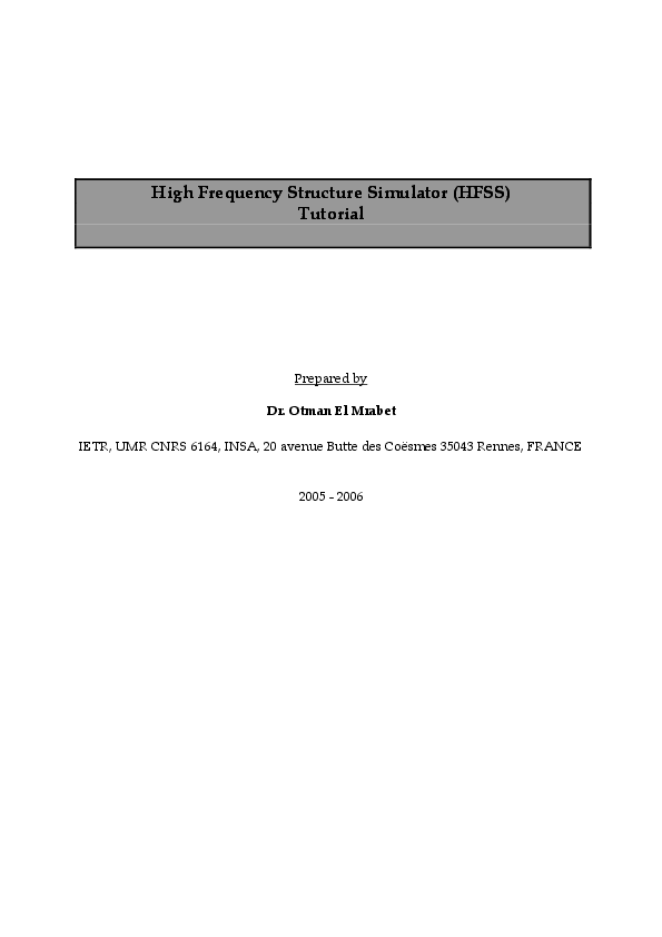 (PDF) High Frequency Structure Simulator (HFSS) Tutorial