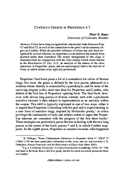 (PDF) Cynthia's Ghosts in Propertius 4.7