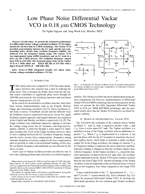 (PDF) Low Phase Noise Differential Vackar VCO in 0.18 CMOS Technology