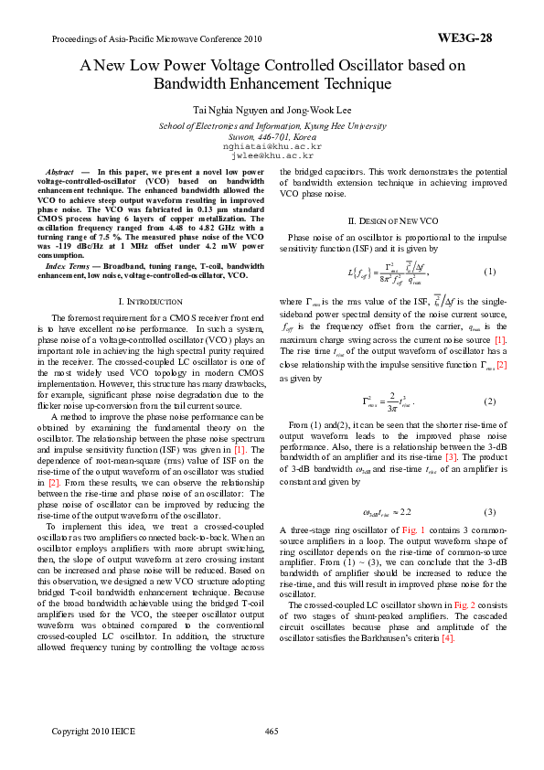 (PDF) A New Low Power Voltage Controlled Oscillator based on Bandwidth ...