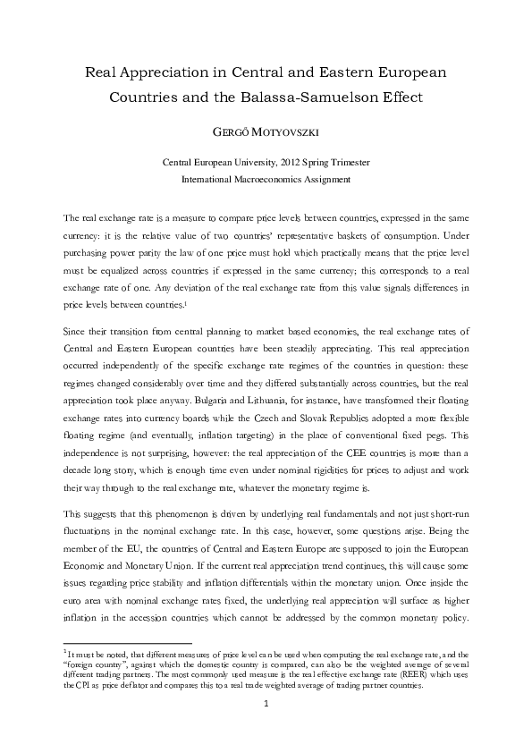 (PDF) Real Appreciation in Central and Eastern European Countries and ...