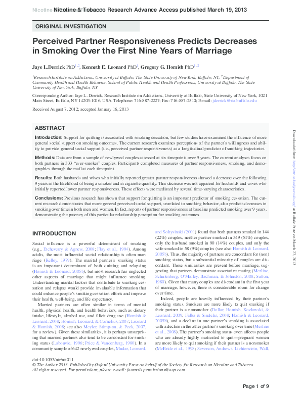 (PDF) Perceived Partner Responsiveness Predicts Decreases in Smoking ...