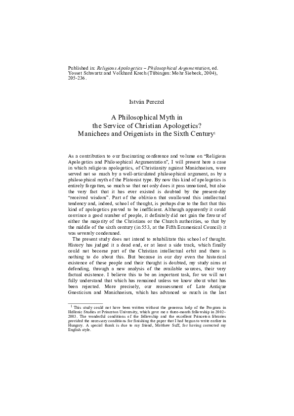 (PDF) A Philosophical Myth in the Service of Religious Apologetics ...